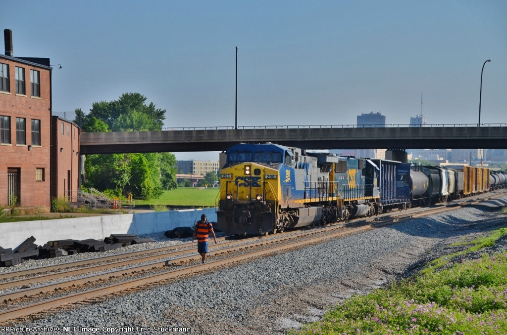 CSX 298 has been blowing it's horn, the man never flinched.